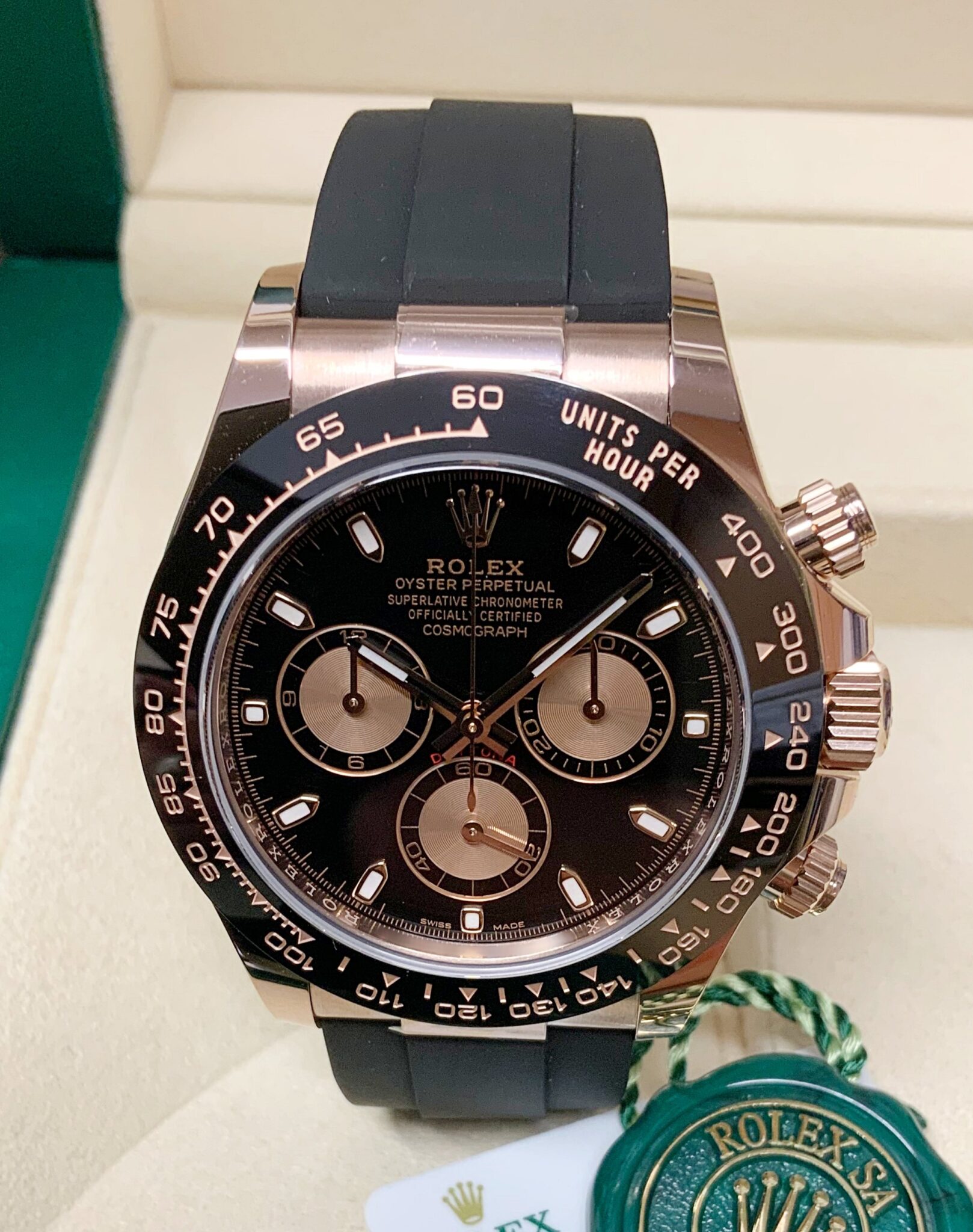 Rolex replica Daytona oysterflex 116515LN rose gold black dial orologio ...
